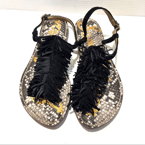 Sam Edelman | Shoes | Sam Edelman Gela Black Suede Low Heel Flat Fringe ...